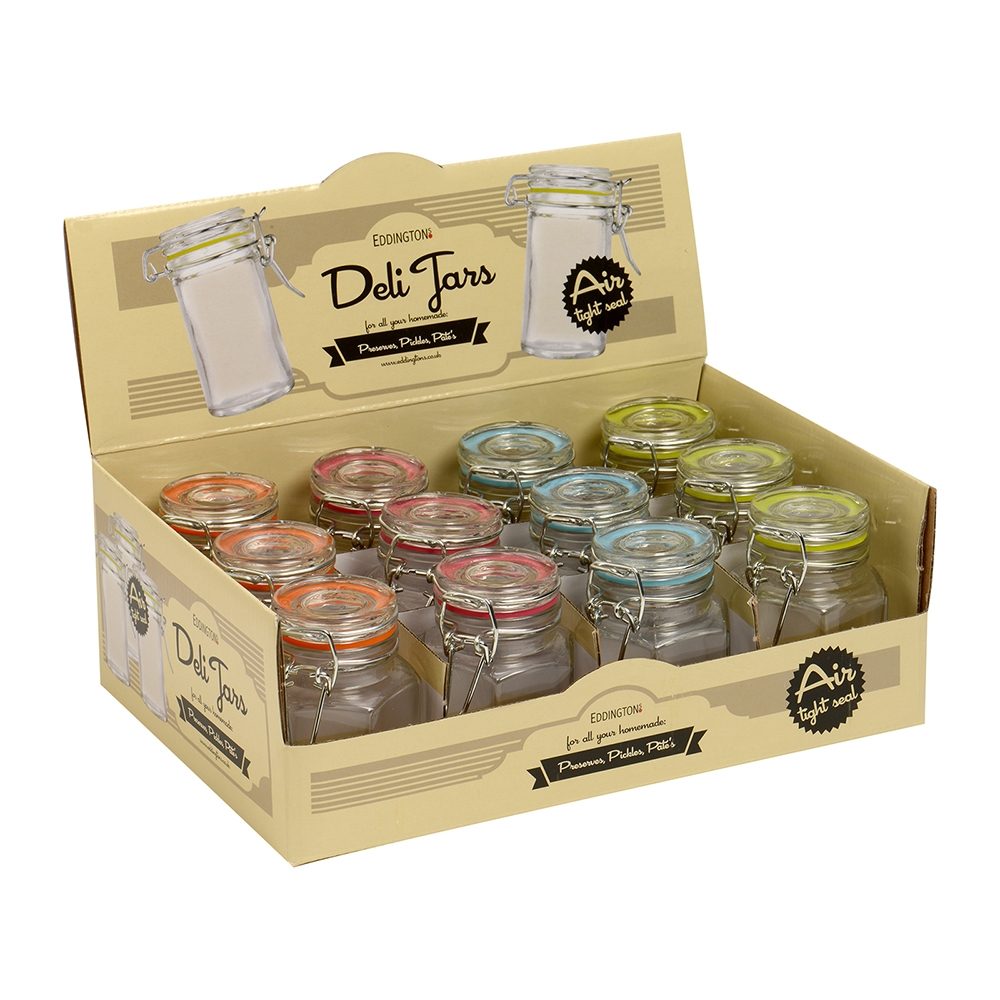 DELI JARS HEXAGONAL WITH CLIP LID MIXED COLOURS - Eddingtons